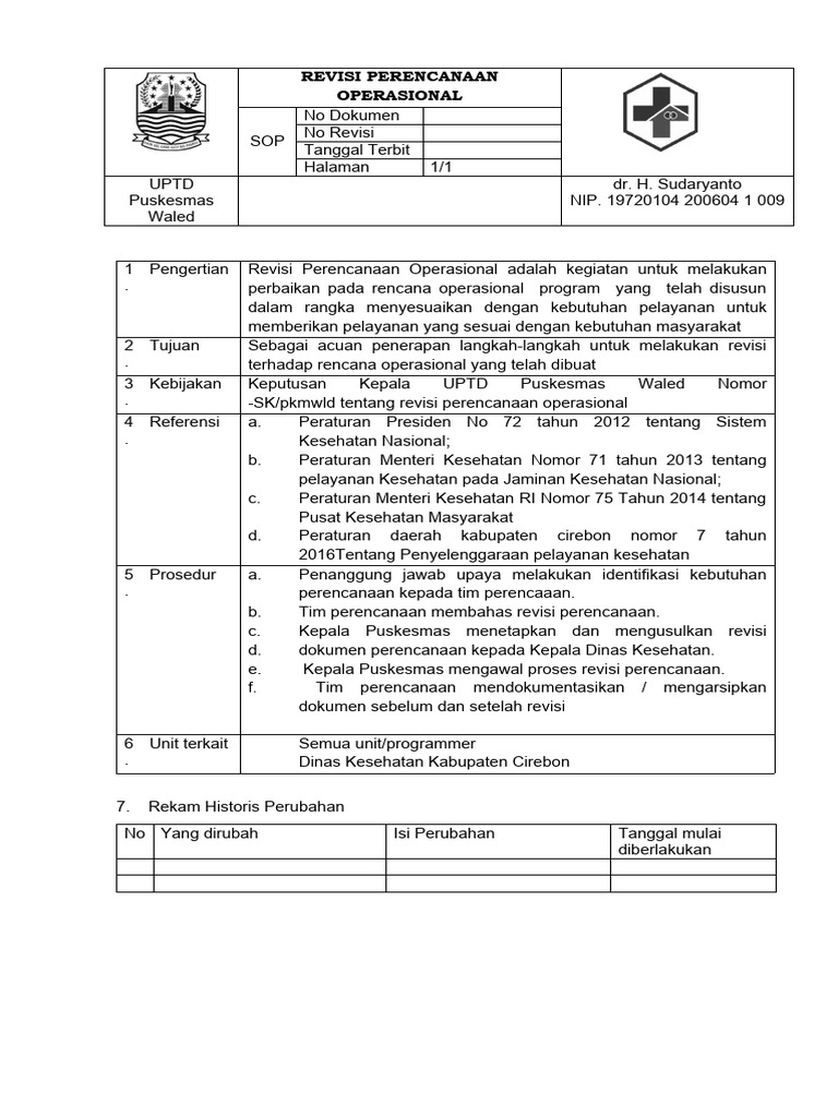 SOP REVISI PRENCANAAN OPERASIONAL | PDF
