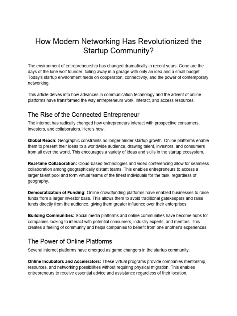 How Modern Networking Has Revolutionized the Startup Community ... How Modern Networking Has Revolutionized the Startup Community ...