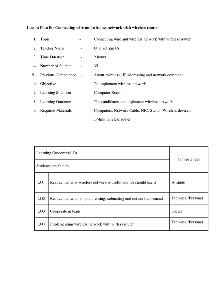Lesson Plan Template | PDF | Router (Computing) | Network Switch