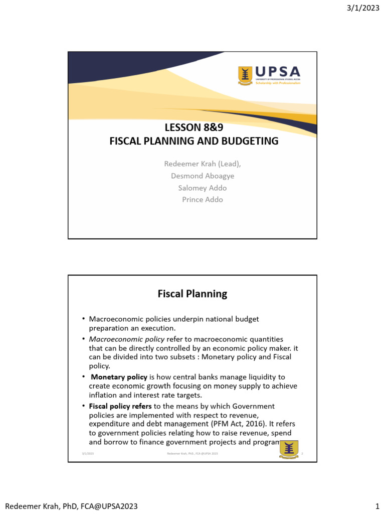 Lesson 8 & 9 - Fiscal Planning & Budgeting | PDF | Budget | Fiscal Policy