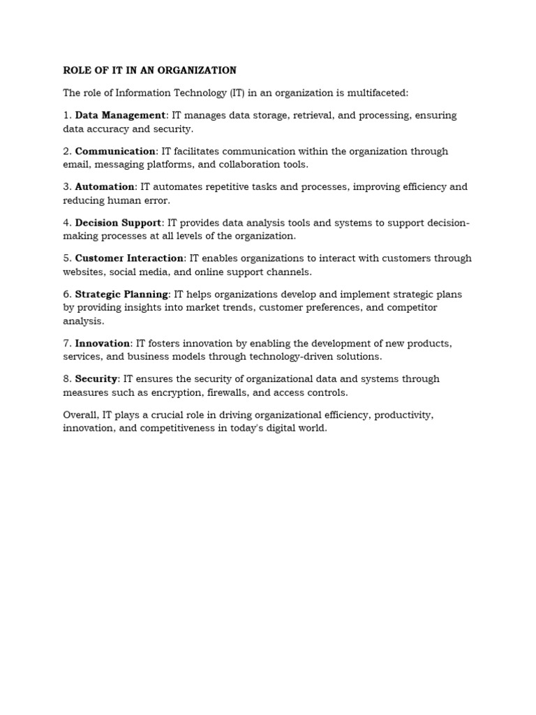 Role of It in An Organization | PDF