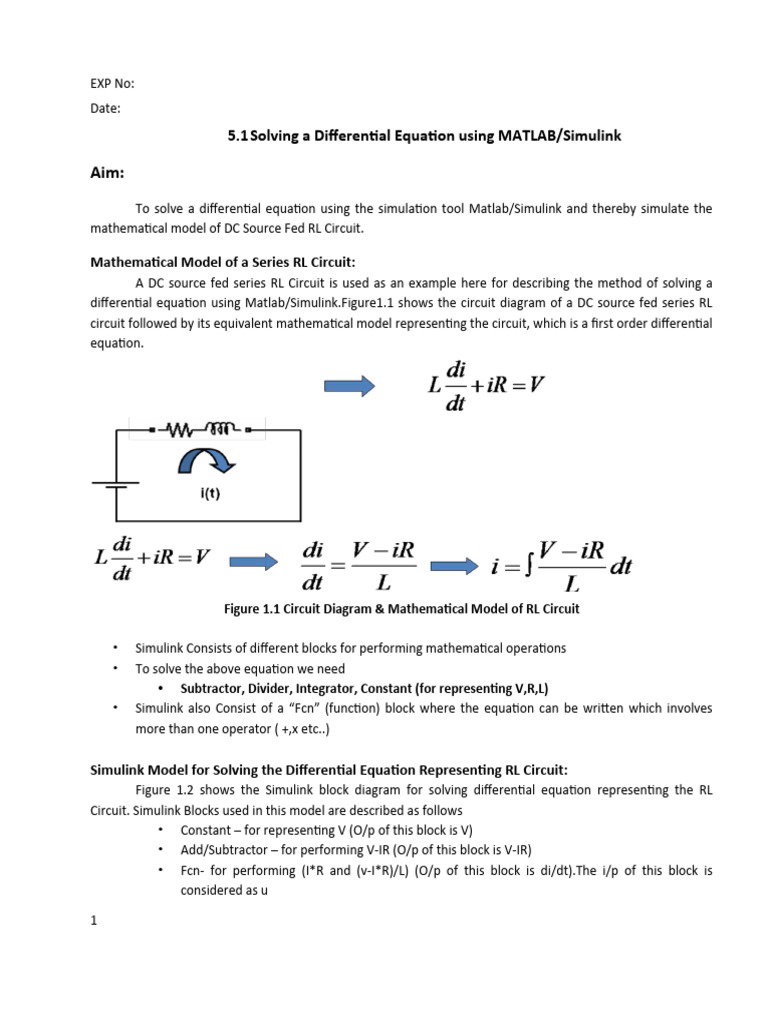 EXP1 - Solving Differential Equations | PDF | Electrical Network | Electronics