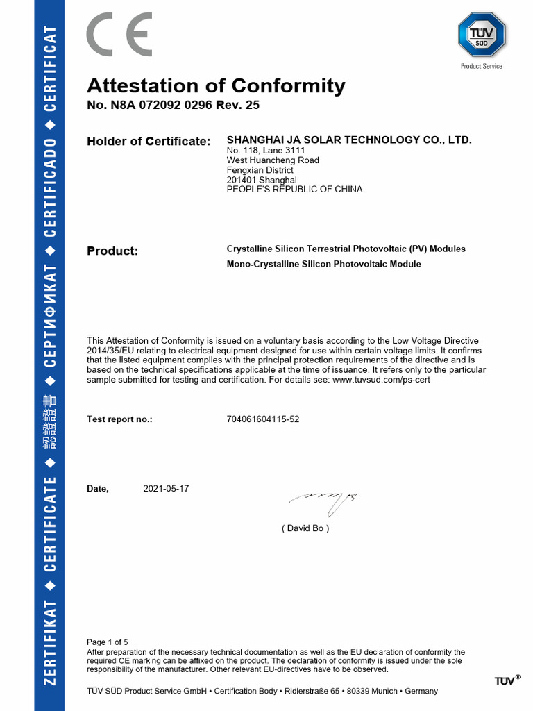 CE Certification for Solar Modules | PDF | Photovoltaics | Electrical ...