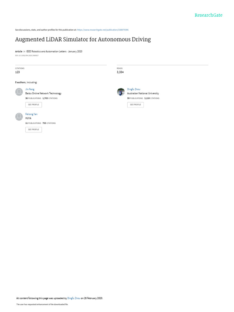 Augmented LiDAR Simulator for AD | PDF | Lidar | Deep Learning