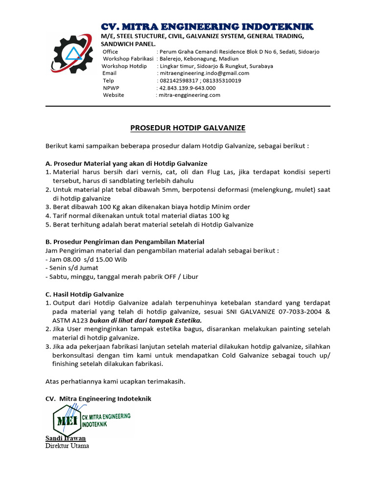 Prosedure Hotdip Galvanize | PDF