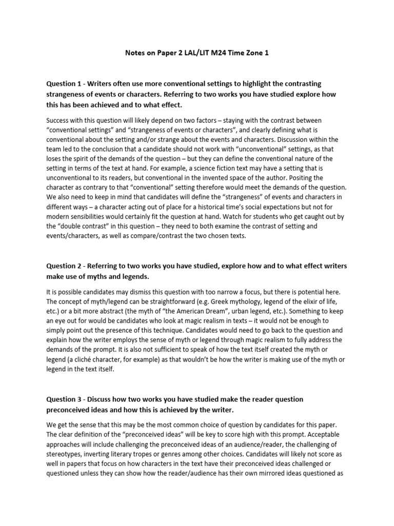 Notes On Paper 2 Lal Lit Tz1 m24 | PDF | Legends | Nature