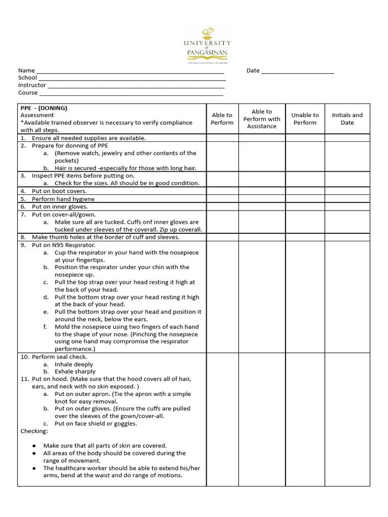 Ppe Checklist | PDF | Personal Protective Equipment | Hygiene