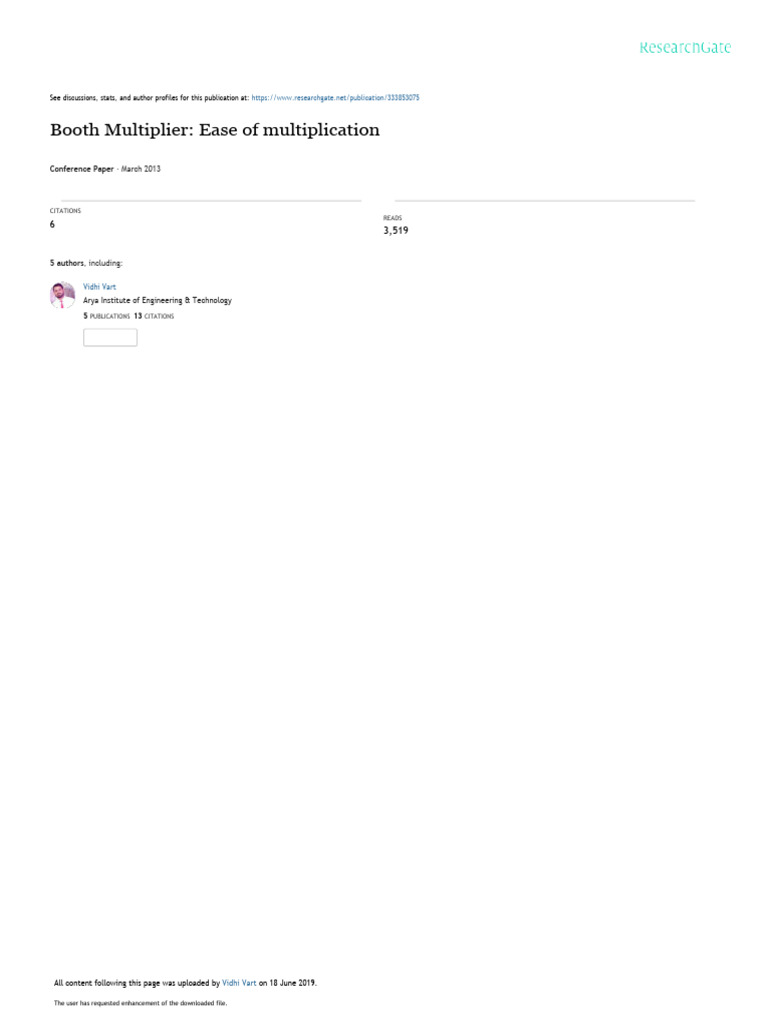 Booth Multiplier Easeofmultiplication | PDF | Multiplication | Computer Engineering