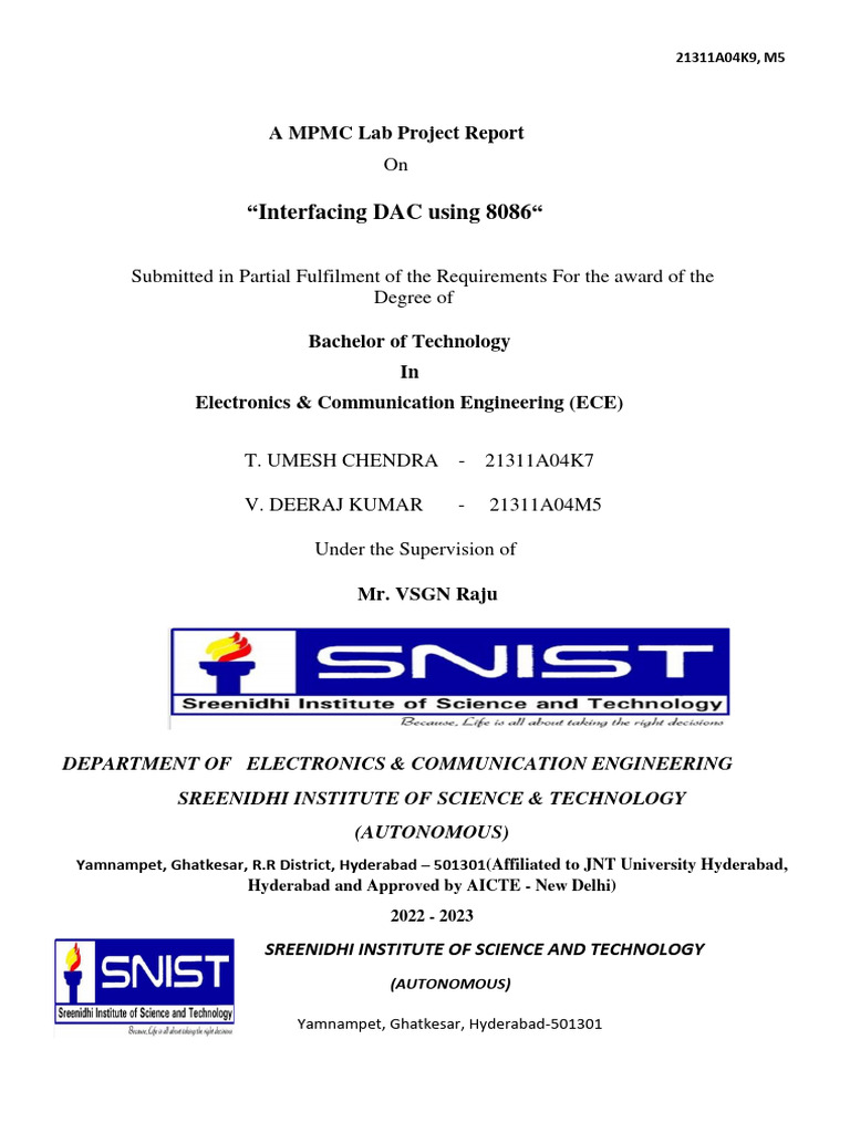 21311a04k7, M5 MPMC Report. | PDF | Digital To Analog Converter | Instrumentation