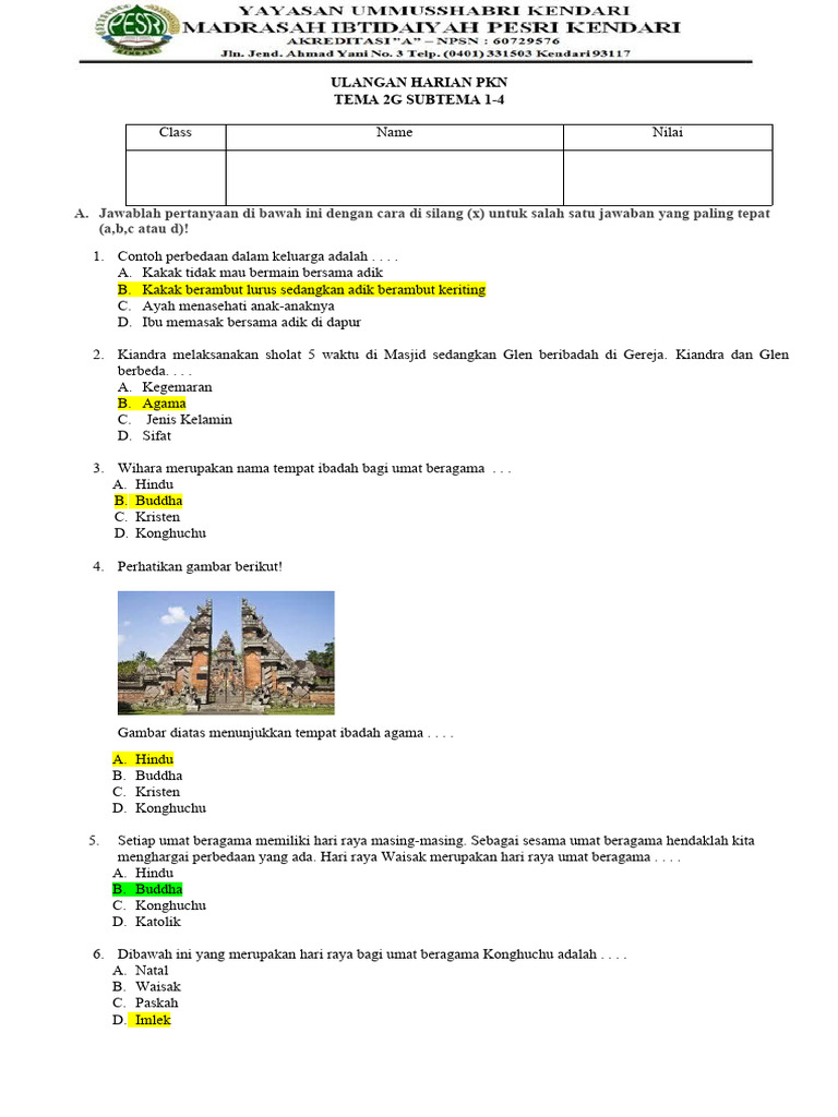 Soal Uh PKN Tema 2G | PDF