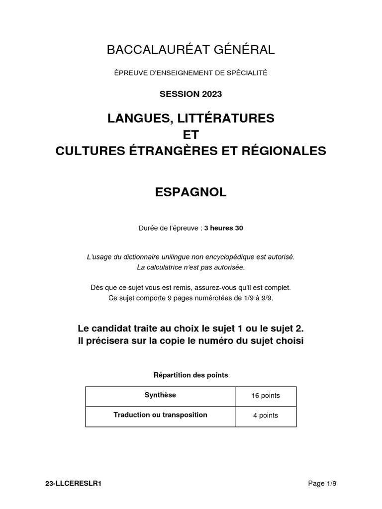 Spe Llcer Espagnol 2023 La Reunion Sujet Officiel | PDF | World Trade ...