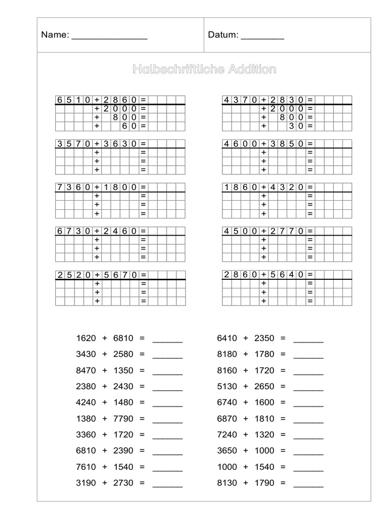 Addition - Halbschriftliche Addition ZR 10 | PDF