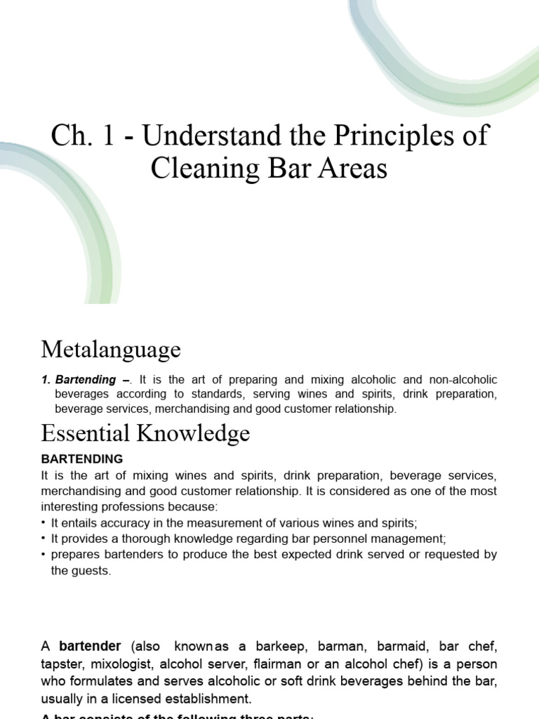 Ch. 1 - Bar Management, Mixology, and Barista Skill Set | PDF ...