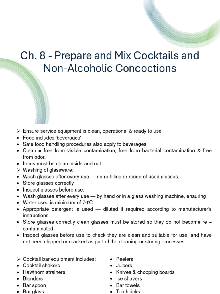 Ch. 8 - Bar Management, Mixology, and Barista Skill Set | PDF | Martini ...
