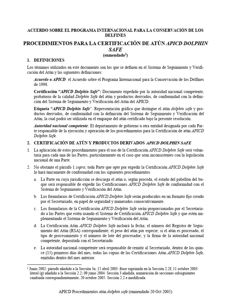 AIDCP - Sistema de Certificacion Dolphin Safe | PDF