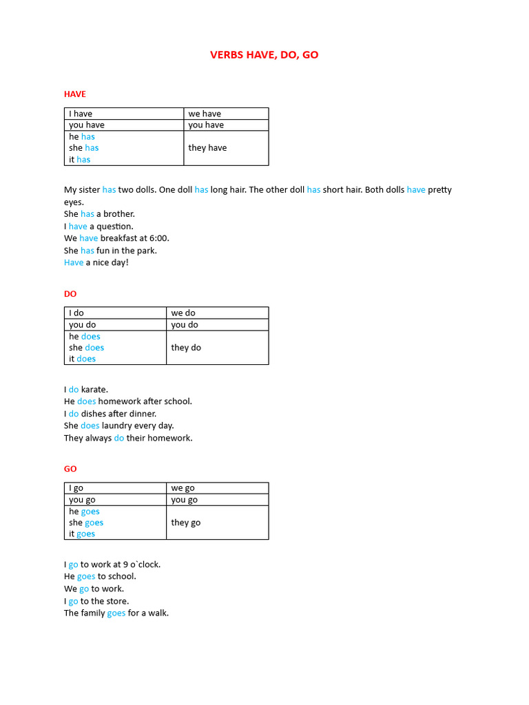 Understanding Verbs: Have, Do, Go | PDF
