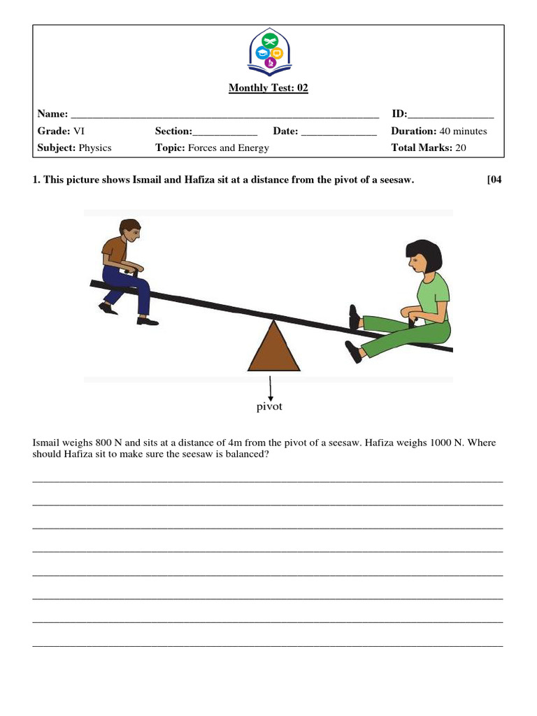 Physics MT-02 Questions Grade VI-1 | PDF | Quantity | Physics