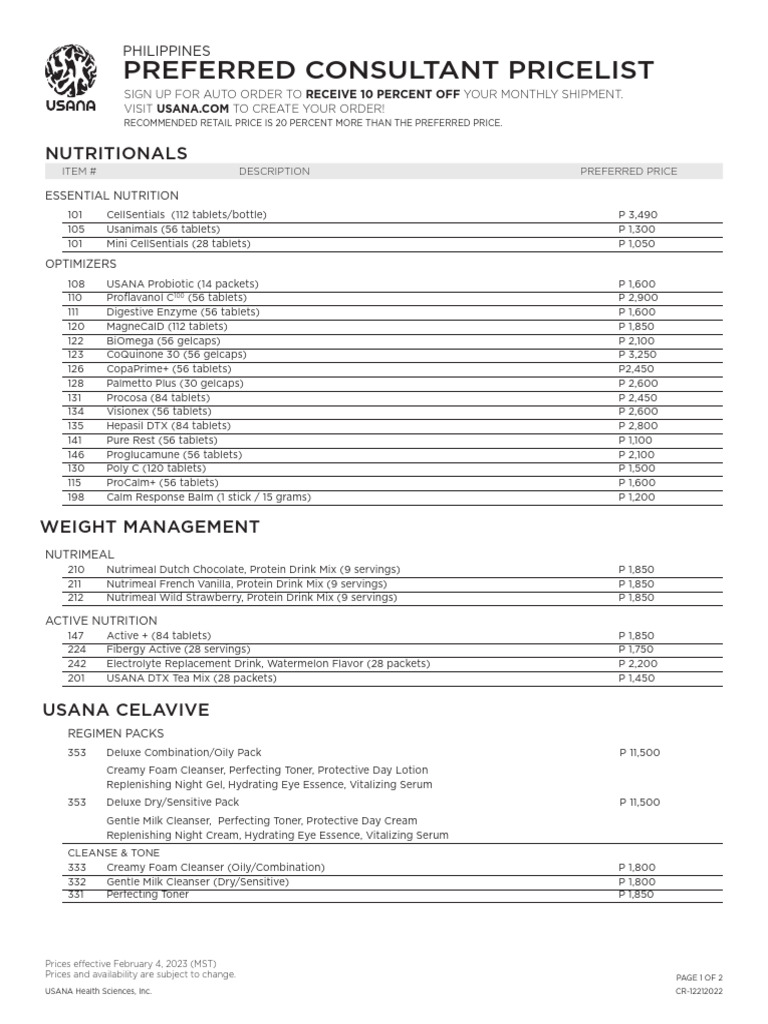 Preferred Consultant Price List 2023v4 | PDF | Dermatology | Skin Care