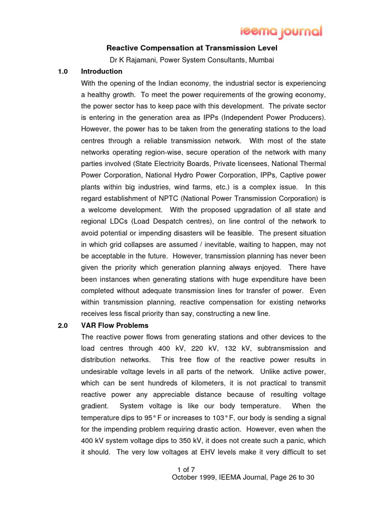 Reactive Compensation at Transmission Level | PDF | Capacitor | Electric Power Transmission