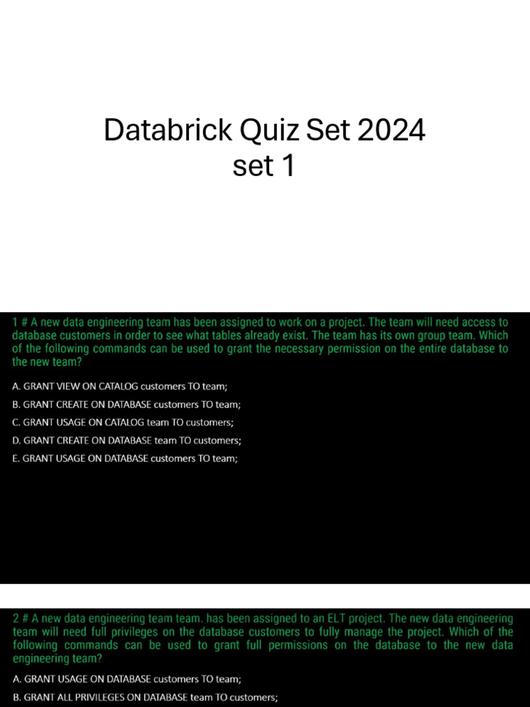 Databrick Quiz Set 2024 | PDF
