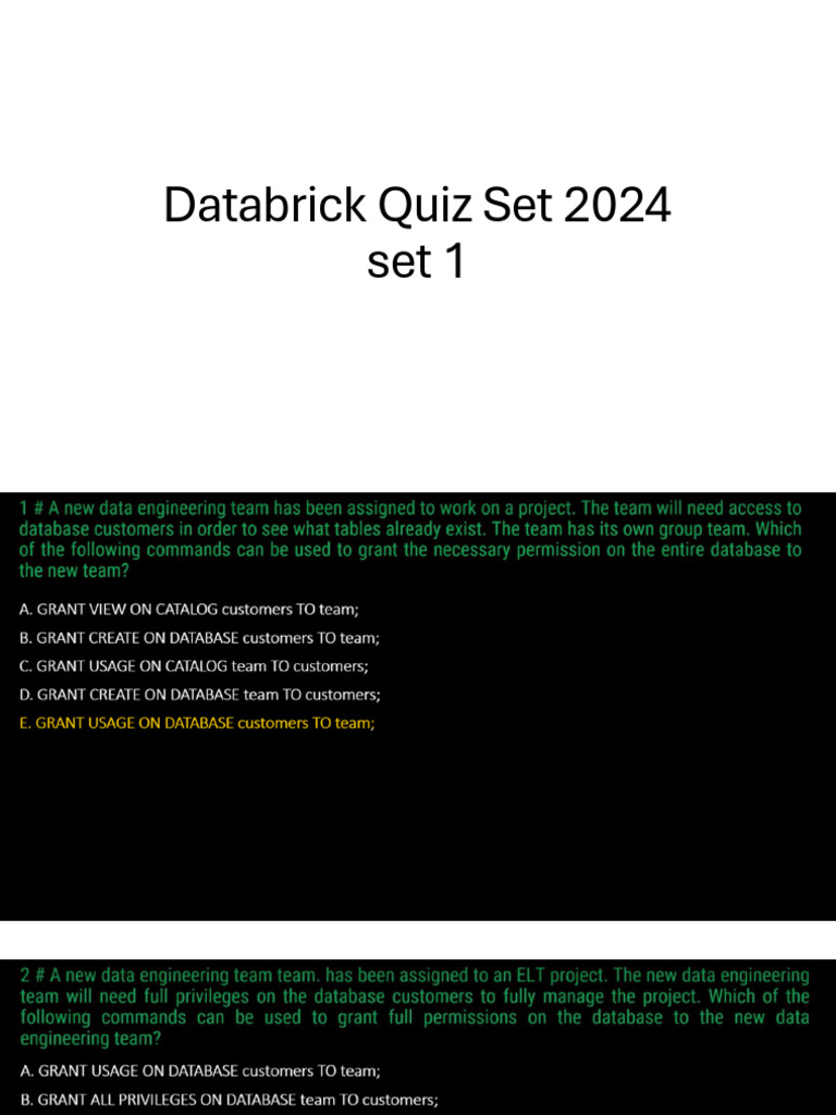 Databrick Quiz Set 2024 | PDF