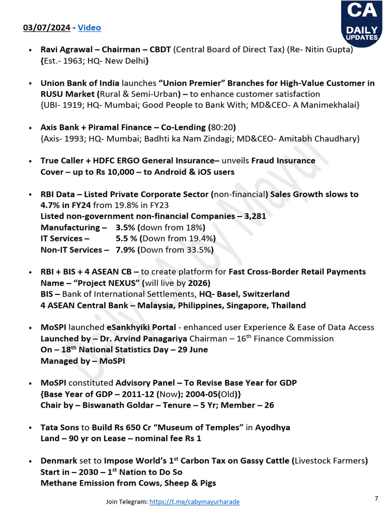 03 July Daily CA Short Notes | PDF