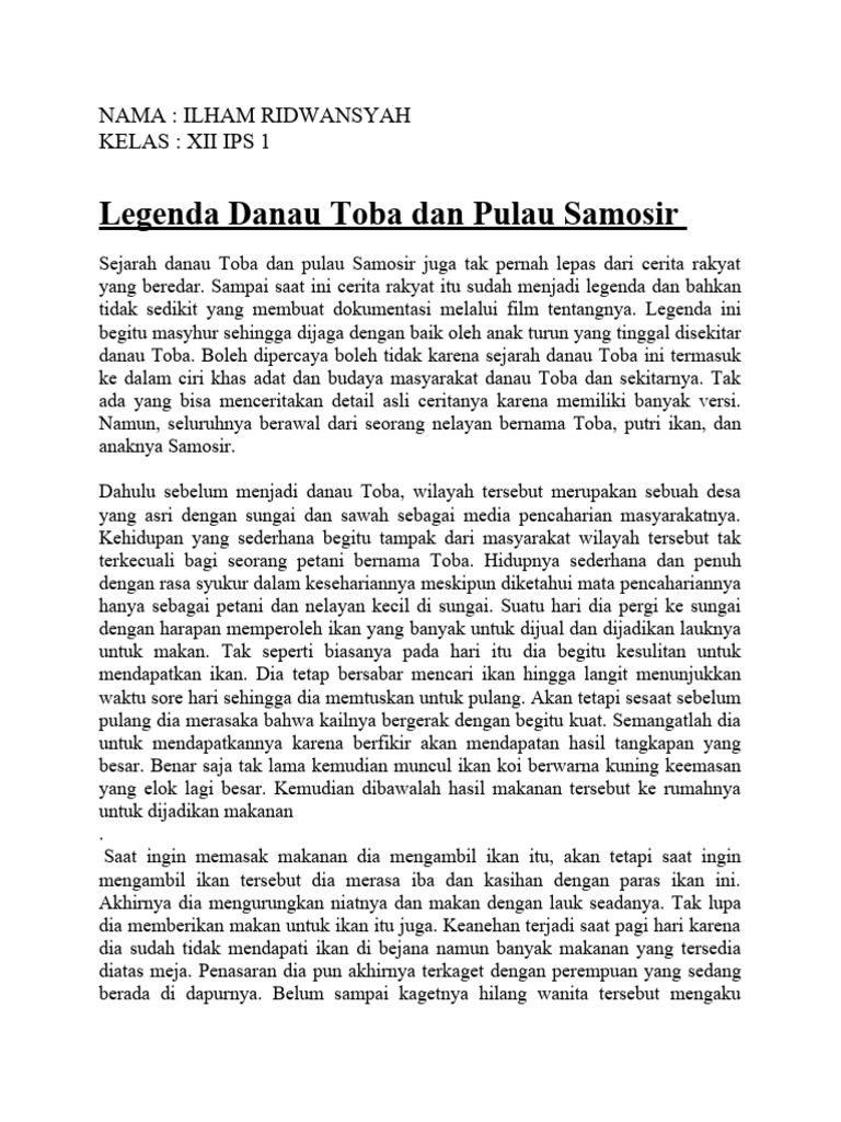 Legenda Danau Toba Dan Pulau Samosir | PDF
