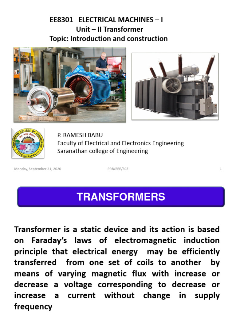 1EE 8301 Elec - mach.PPT 1 Unit 2transformer | PDF | Transformer ...