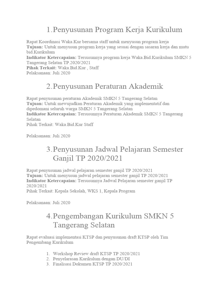 Laporan Program Kerja Kurikulum | PDF