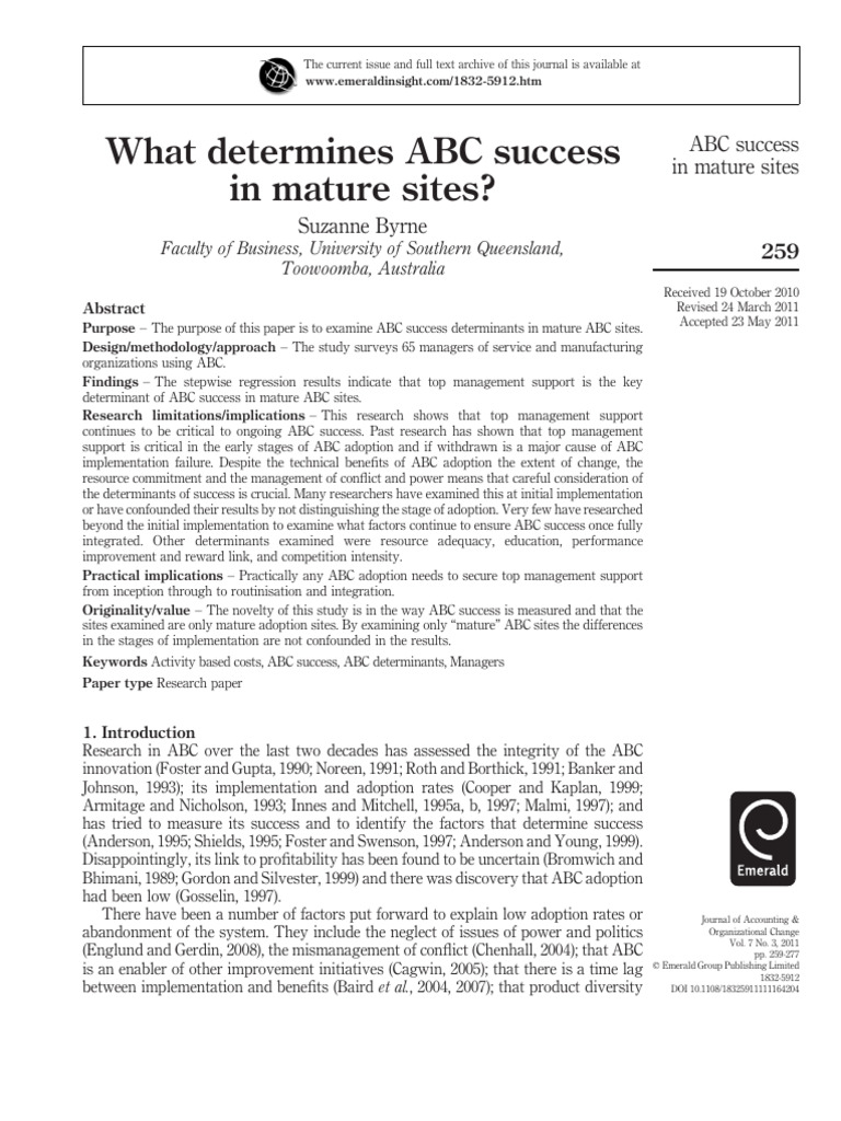What Determines ABC Success in Mature Sites | PDF | Regression Analysis ...
