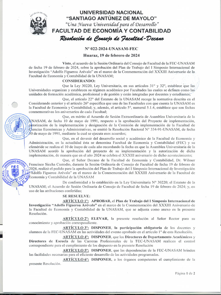RCFD 022-2024-UNASAM-FEC Participacion en Actividades XXXIII ...