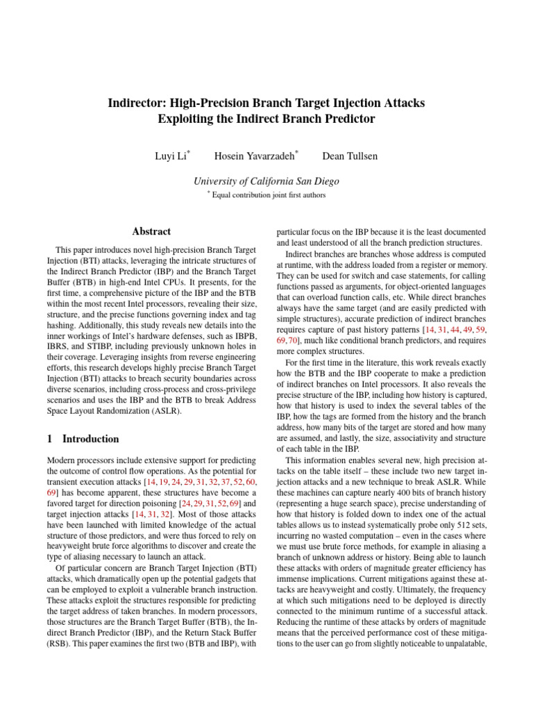 Indirector USENIX Security 2024 | PDF | Cpu Cache | Central Processing Unit