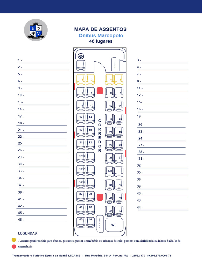 Mapa Lugares Ônibus - Turismo | PDF