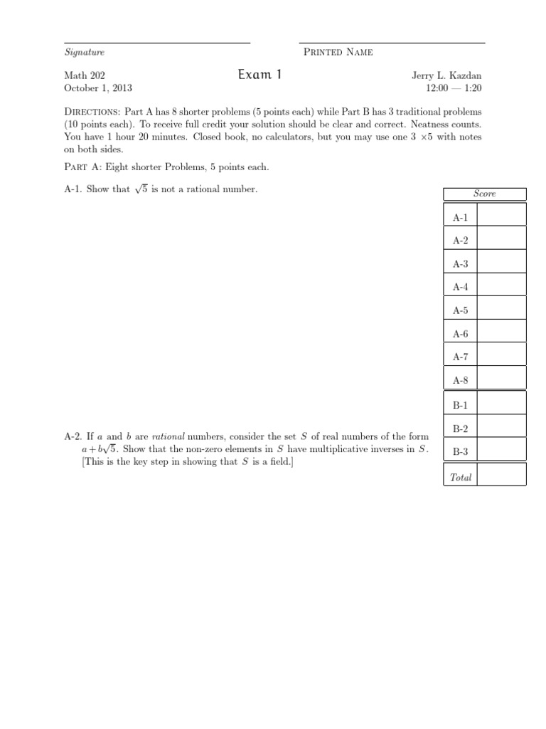 Exam 1 | PDF | Sequence | Real Number