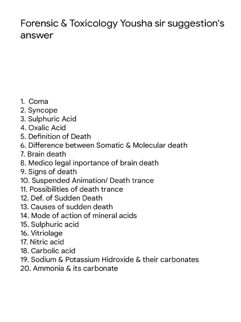 Forensic & Toxicology Suggestion's Answer | PDF