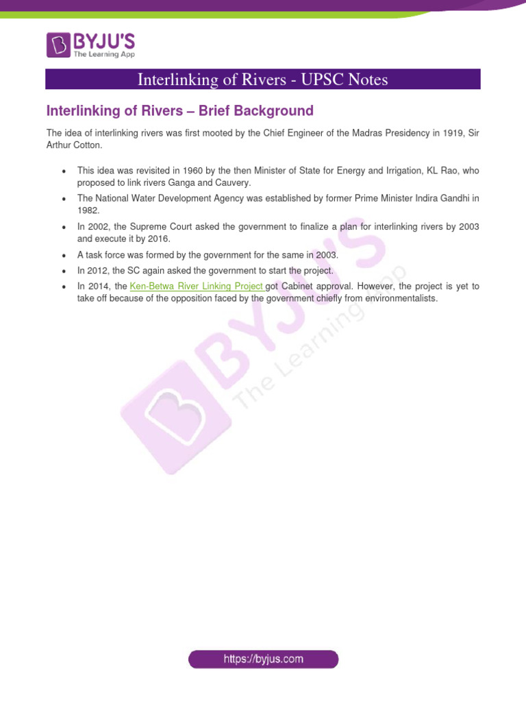 Interlinking of Rivers UPSC Notes | PDF | Environment | Water