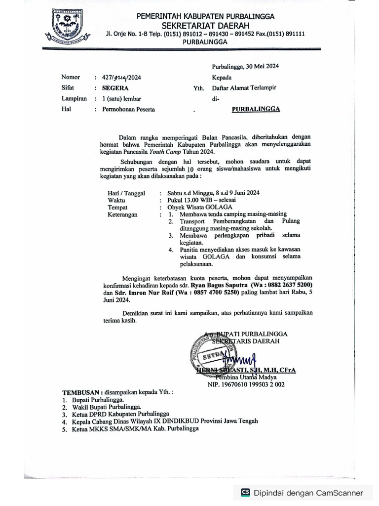 Undangan Peserta Youth Camp | PDF