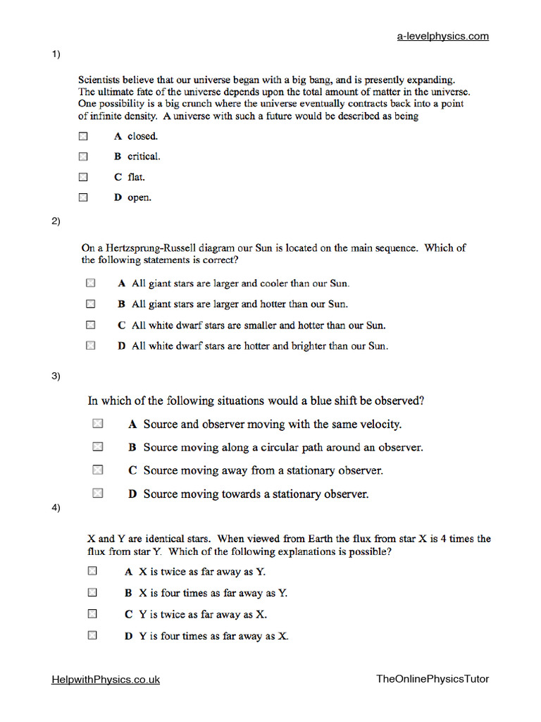 Edexcel Stars and Cosmology QP | PDF | Technology & Engineering