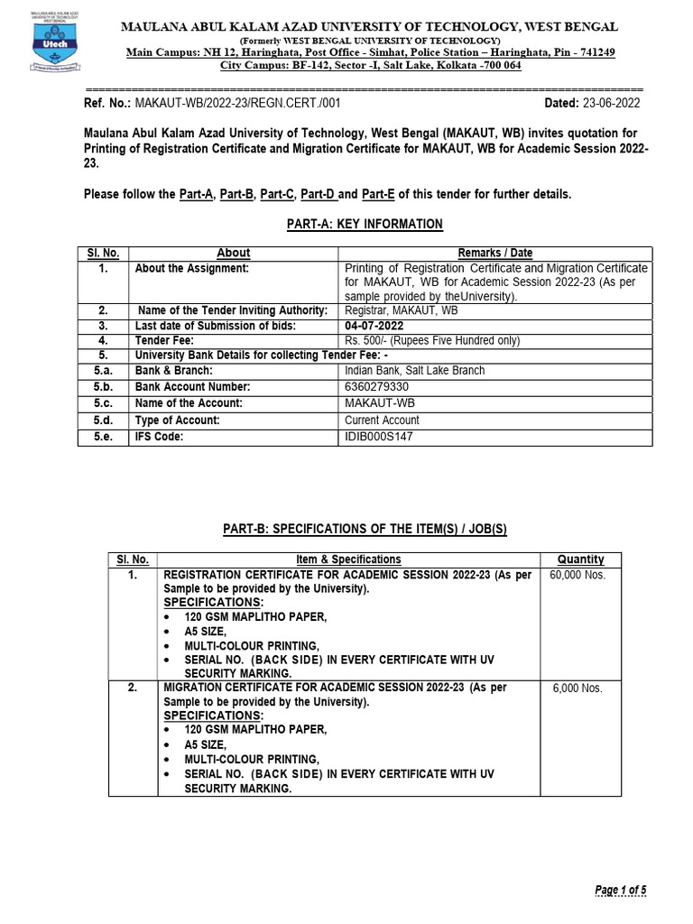 0-Tender Registrartion Certificate | PDF | Banks | Payments