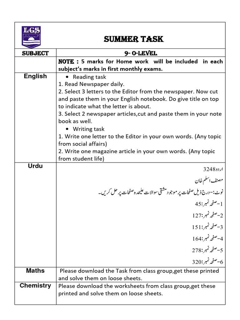 Summer Task 9-O Level | PDF | Muhammad