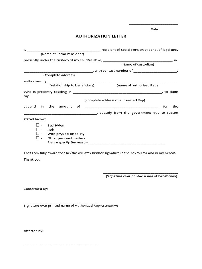 Authorization Letter DSWD | PDF | Social Science | Law