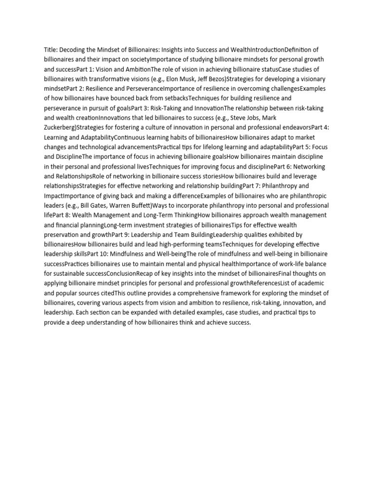 Decoding The Mindset of Billionaires | PDF | Psychological Resilience ...