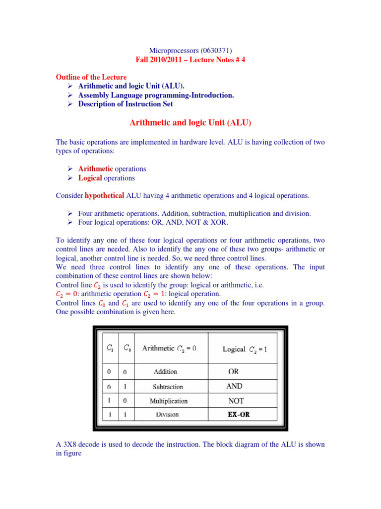Lecture 4 Arithmetic and Logi Unit and Assembly Language | PDF | Assembly Language | Computing