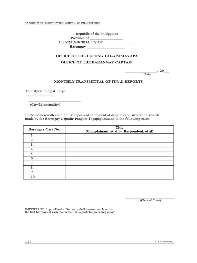 Monthly Transmital of Final Reports | PDF