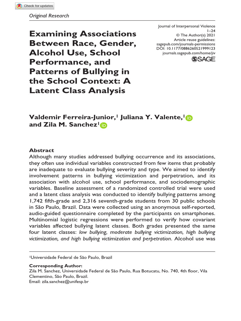 Examining Associations Between Race, Gender, Alcohol Use, School ...