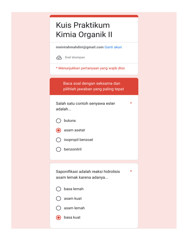 Kuis Praktikum Kimia Organik II | PDF