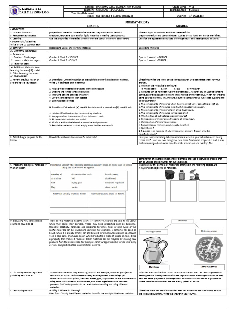 Q1 Multi DLL Science Week 2 | PDF | Mixture | Homogeneity And Heterogeneity