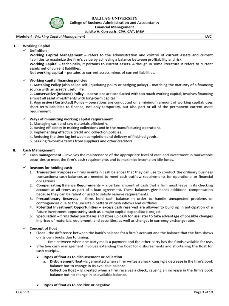 Module4 Working Capital Management | PDF | Interest | Discounting