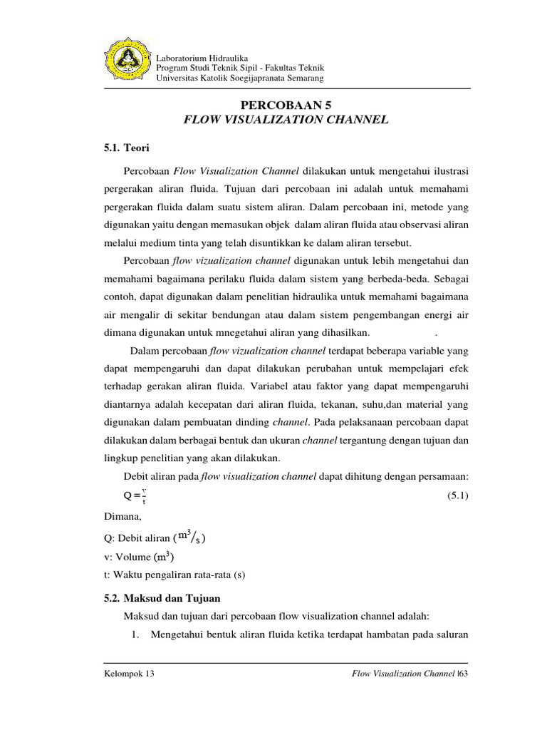 Laporan Hidraulika - Flow Visualization Channel | PDF | Teknologi ...