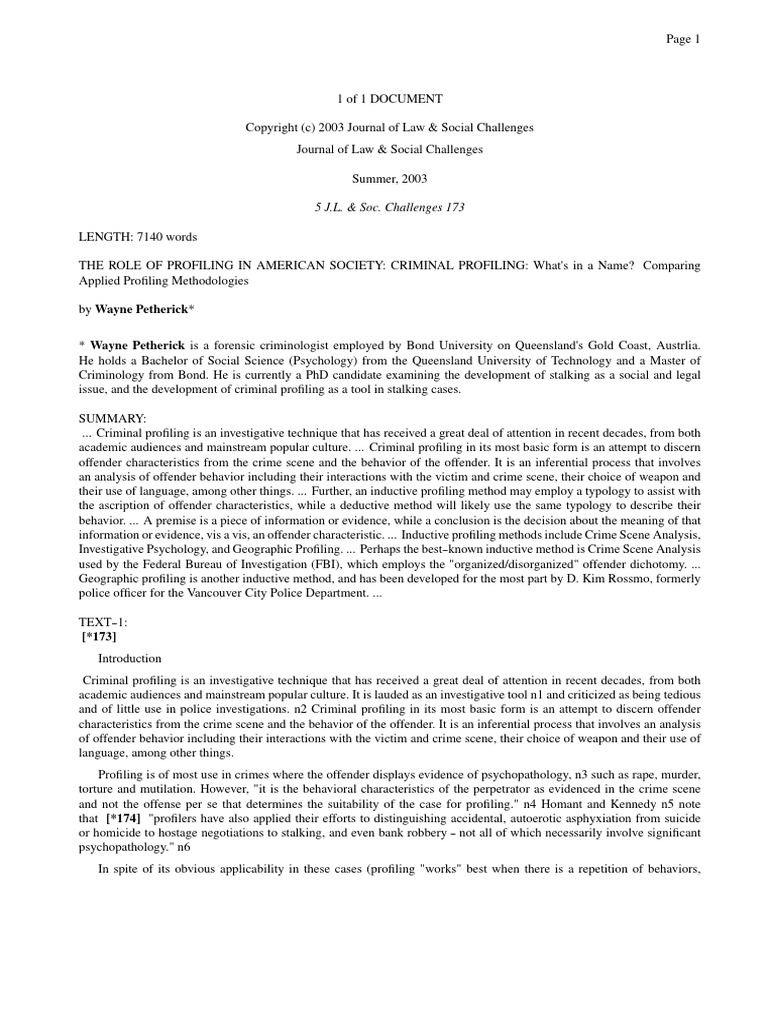 The Role of Profiling in American Society: Criminal Profiling | PDF ...